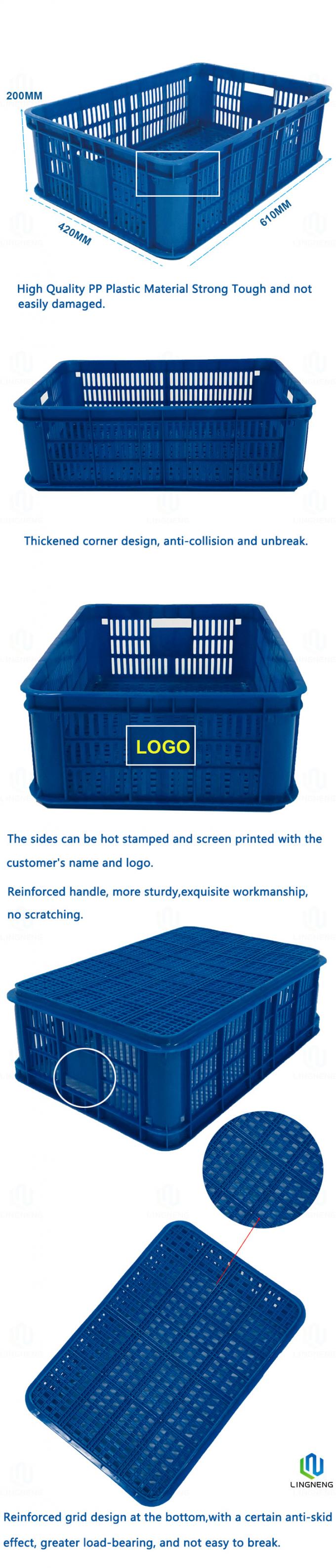 Vented Plastic Fruit And Vegetable Crates , Blue Stackable Vegetable Crates