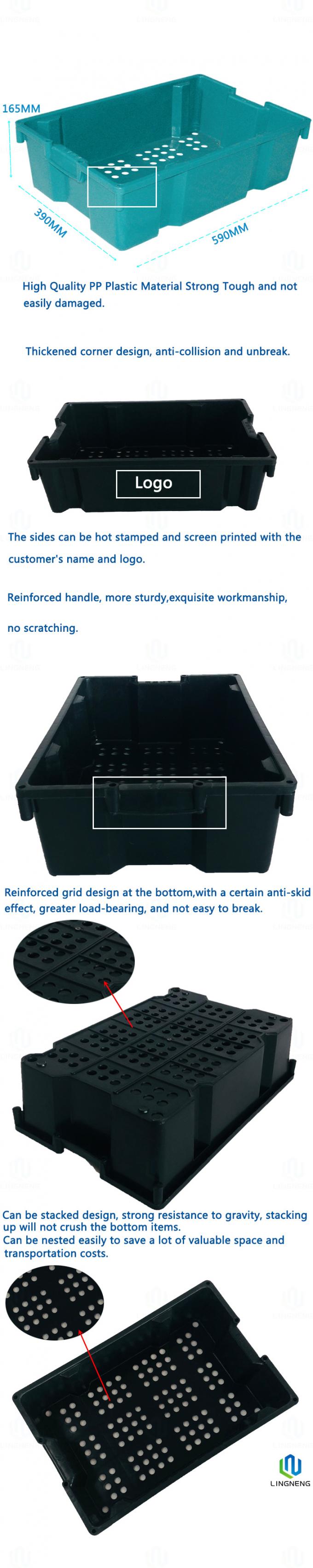 Plastic Heavy Duty Stackable Storage Crates 25L For Frozen Industry